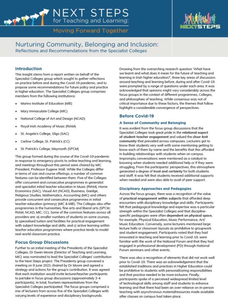 Next Steps - National Forum for the Enhancement of Teaching and ...
